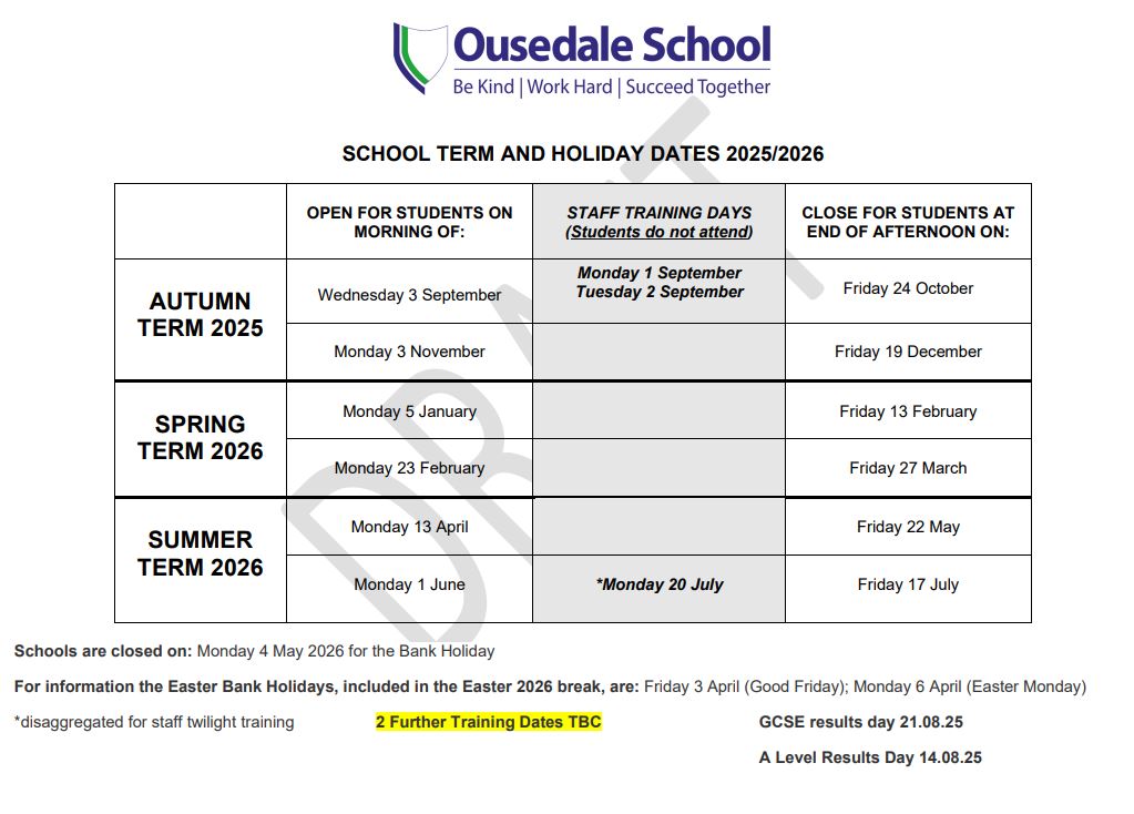 Ousedale School - Term Dates