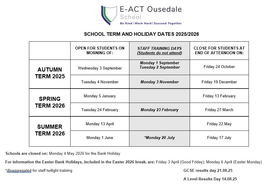 Ousedale School - Term Dates